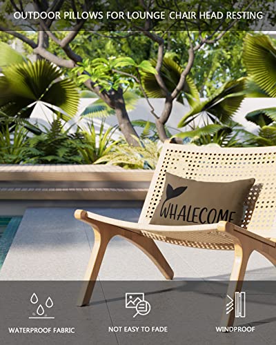 Recliner Head Pillow Ledge Loungers Chair Pillows with Insert Whalecome Tail Cartoon Brown Lumbar Pillow with Adjustable Strap Outdoor Waterproof Patio Pillows for Beach Pool Chair, 2 PCS