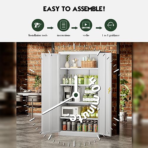 Pataku Metal Storage Cabinet, Garage Cabinet with Doors and Shelves 72''Hx36''Wx18''D, File Cabinet for Office, Tool Cabient for Garage, Utility Room, Pantry, White