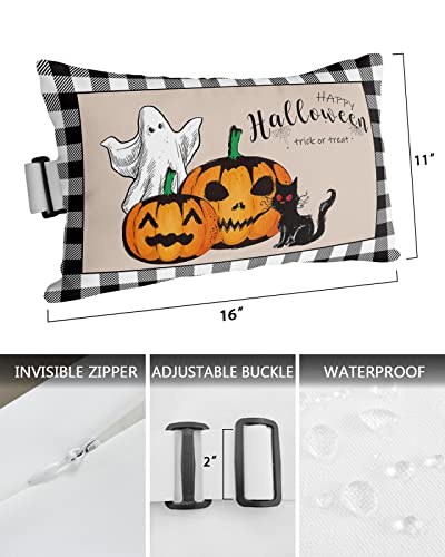 Recliner Head Pillow Ledge Loungers Chair Pillows with Insert Trick or Treat Pumpkin Ghost Black Cat Lumbar Pillow with Adjustable Strap Outdoor Waterproof Patio Pillows for Beach Pool Chair, 2 PCS