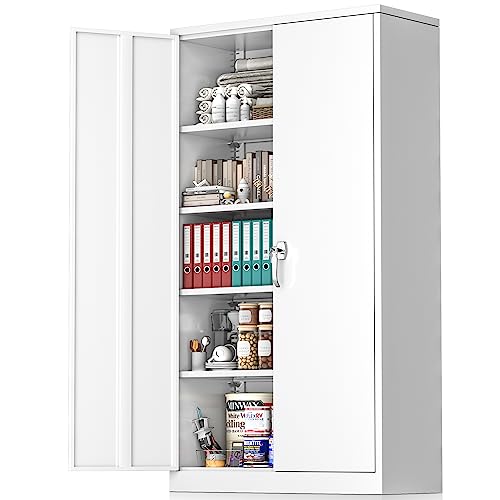 Pataku Metal Storage Cabinet, Garage Cabinet with Doors and Shelves 72''Hx36''Wx18''D, File Cabinet for Office, Tool Cabient for Garage, Utility Room, Pantry, White