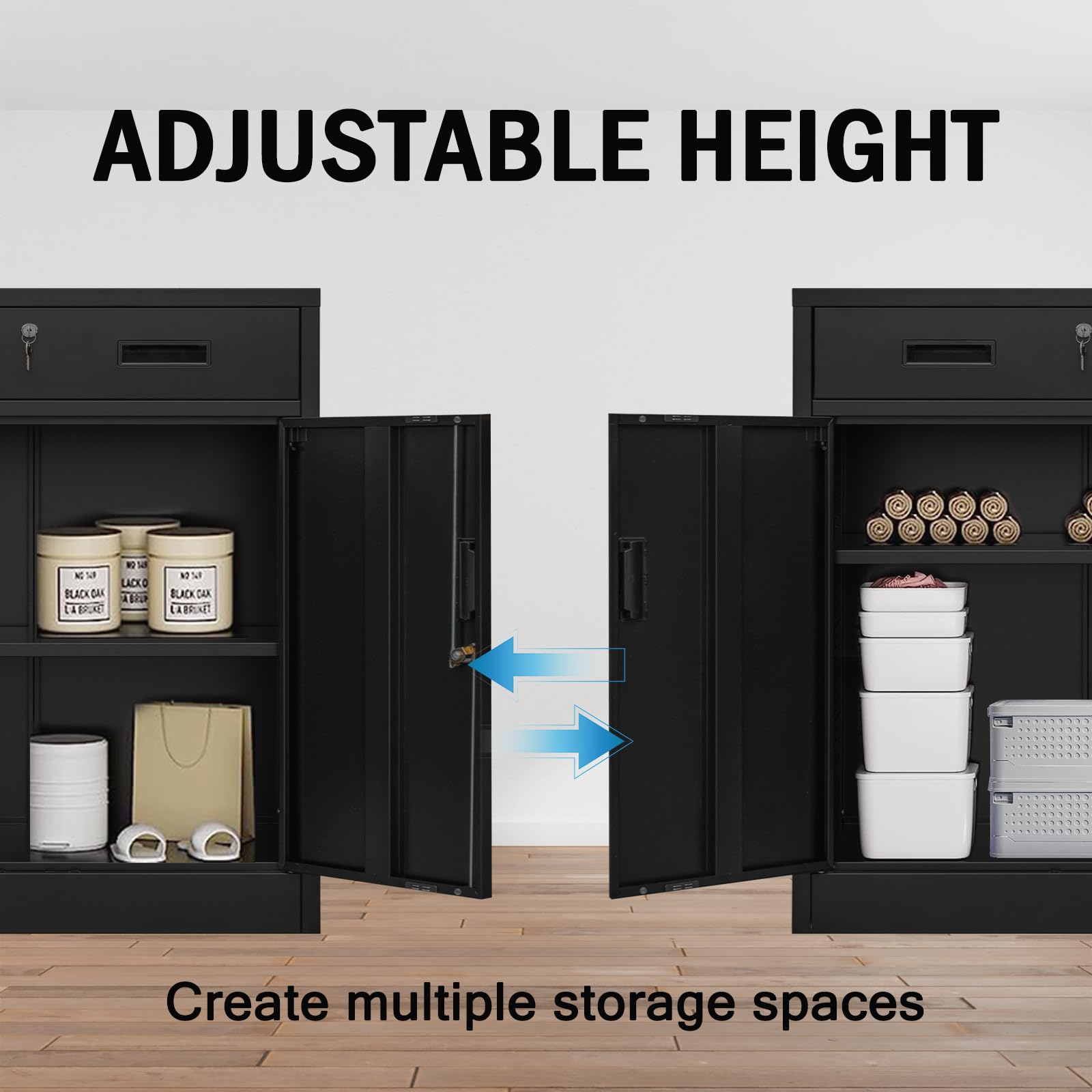 iDEKAI Metal Storage Cabinet with Lock, 39" Garage Storage Cabinets with Lockable Drawers and Adjustable Shelves,Tall File Cabinet, Tool Cabinet for Office,Home,Garage,Gym,School (White)