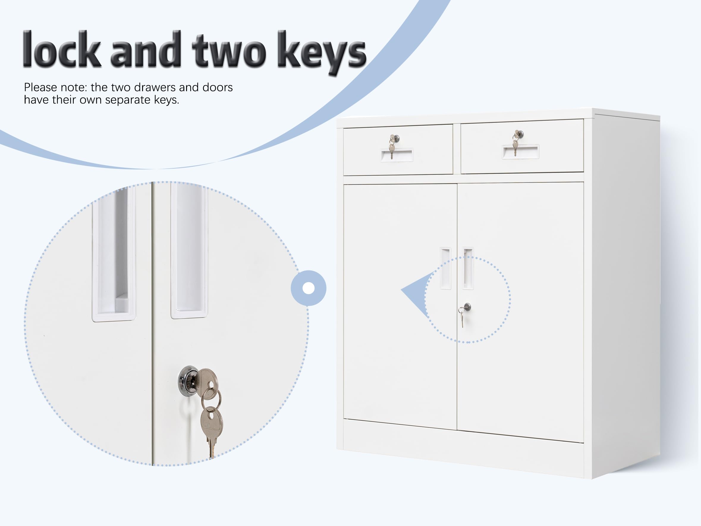 BESFUR 2 Drawers Metal Cabinet, 36” Locking File Cabinet for Garage、Classroom and Office - White