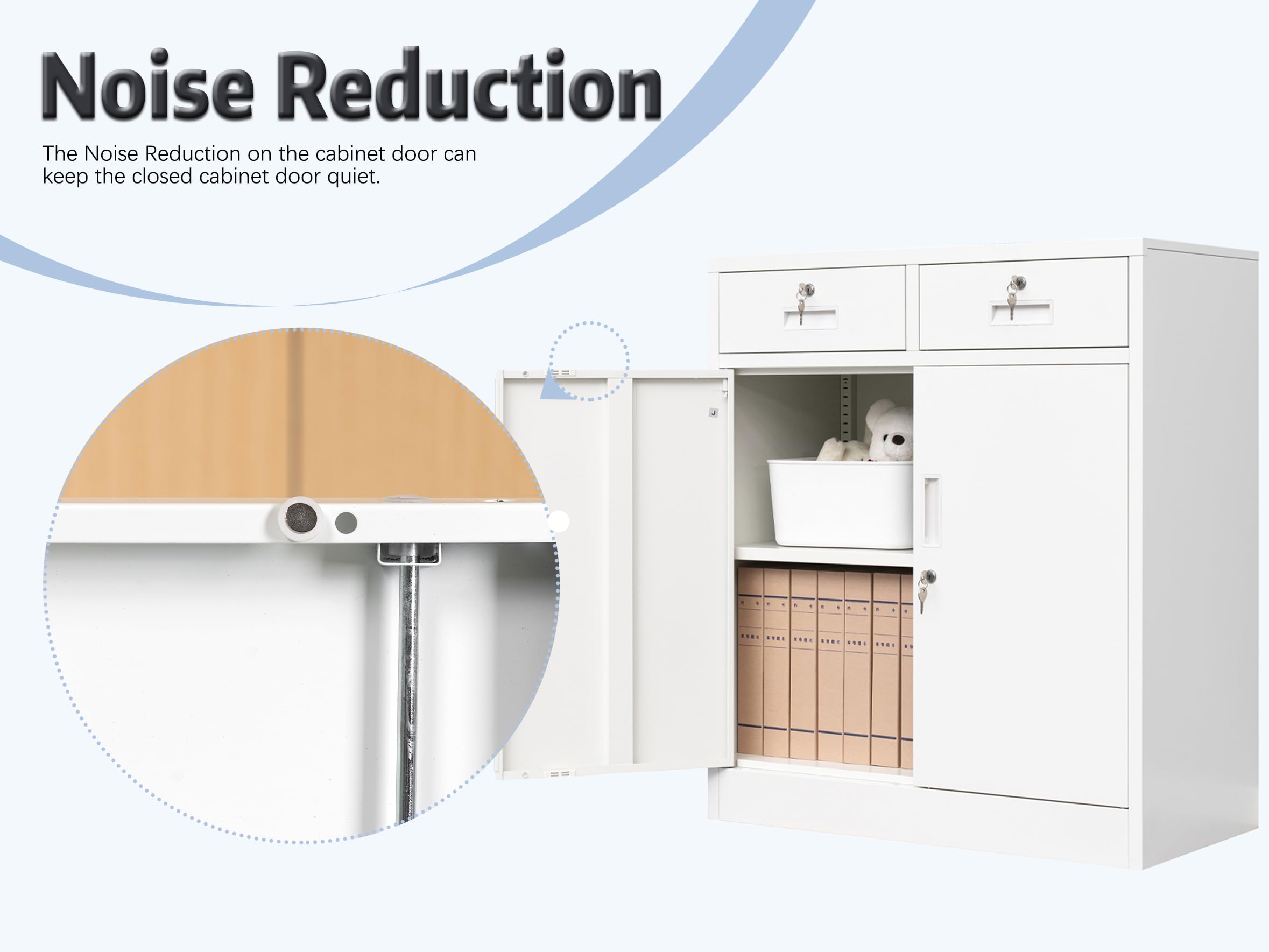BESFUR 2 Drawers Metal Cabinet, 36” Locking File Cabinet for Garage、Classroom and Office - White