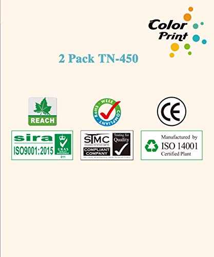 ColorPrint Compatible Toner Cartridge Replacement for Brother TN450 TN-450 TN420 Used for HL-2270DW HL-2280DW HL-2230 HL 2240D MFC-7860DW MFC 7360N 7460DN DCP 7065DN 7060D Printer (2-Pack, Black)