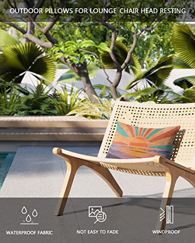 Recliner Head Pillow Ledge Loungers Chair Pillows with Insert Hand Drawn Orange Abstract Sunset in Seaside Lumbar Pillow with Adjustable Strap Outdoor Waterproof Patio Pillows for Beach Pool, 2 PCS