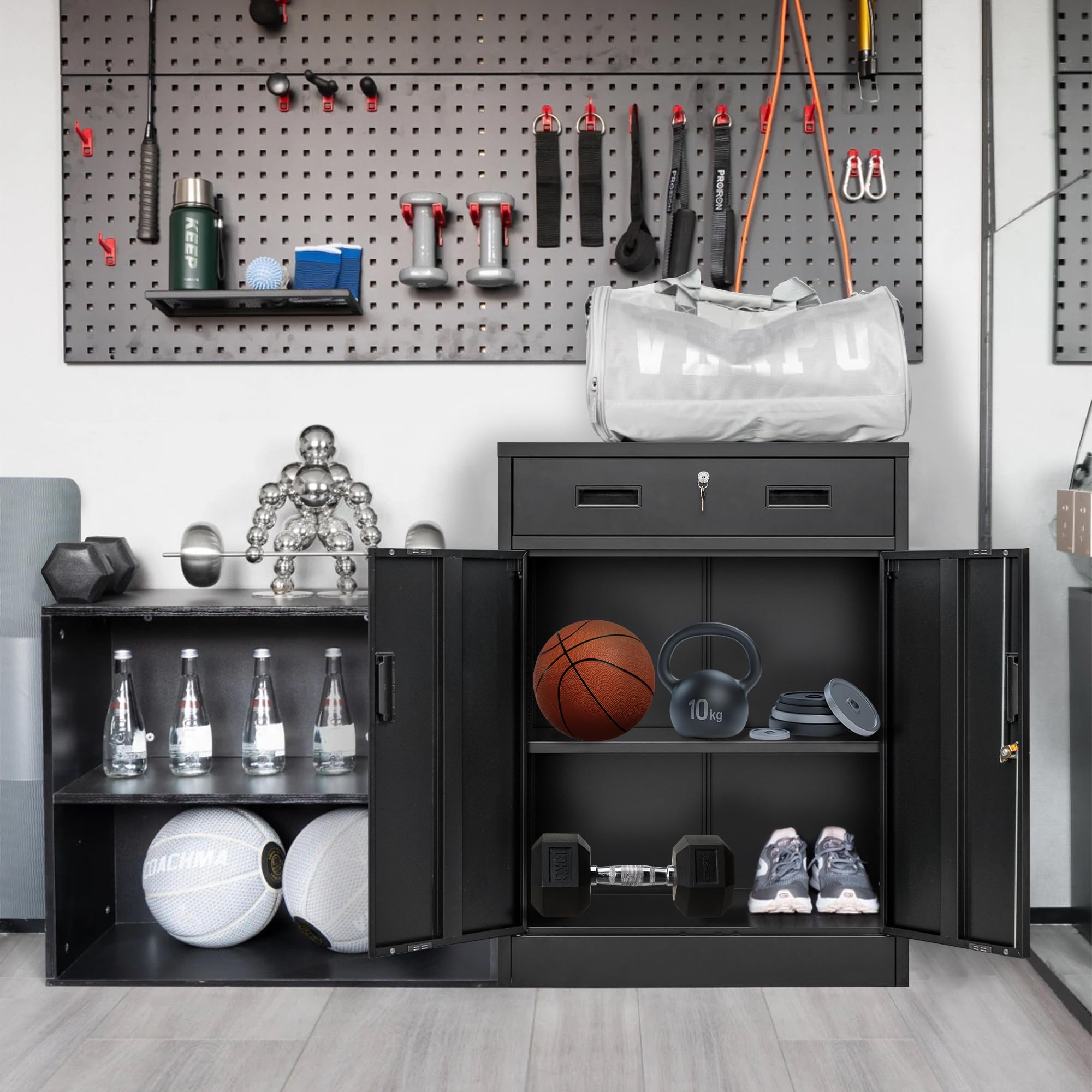 iDEKAI Metal Storage Cabinet with Lock, 39" Garage Storage Cabinets with Lockable Drawers and Adjustable Shelves,Tall File Cabinet, Tool Cabinet for Office,Home,Garage,Gym,School (White)
