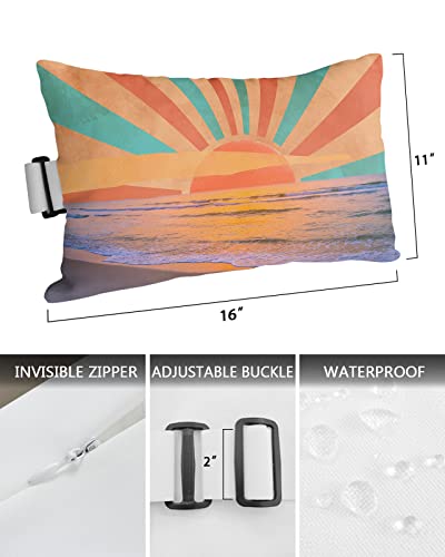 Recliner Head Pillow Ledge Loungers Chair Pillows with Insert Hand Drawn Orange Abstract Sunset in Seaside Lumbar Pillow with Adjustable Strap Outdoor Waterproof Patio Pillows for Beach Pool, 2 PCS