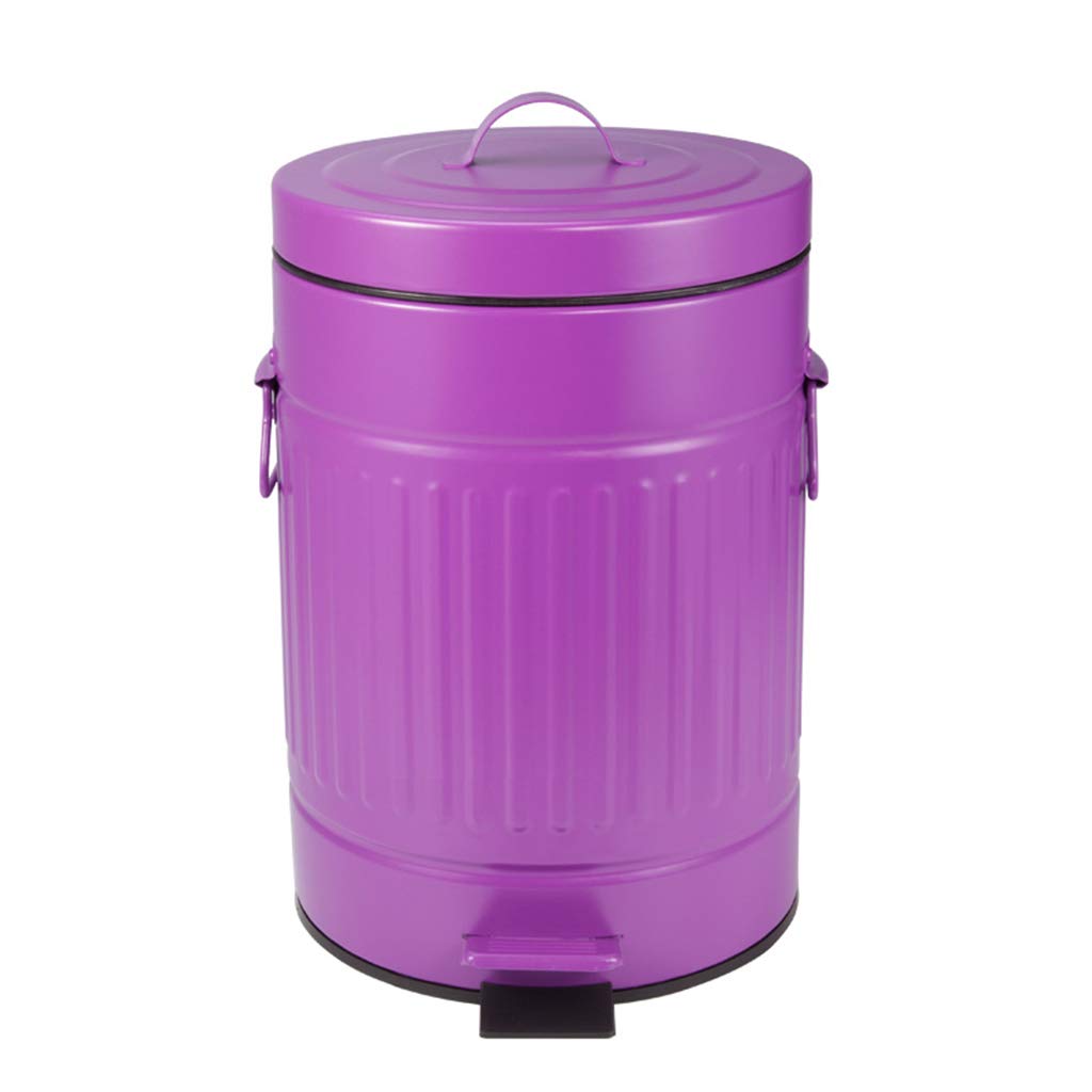 Trash can Retro Step with Lid Large Trash Bin Bathroom Garbage Can Large Wastebasket for Kitchen, Living Room,Bedroom,Office Soft and Quiet Lid Close (Color : Purple)
