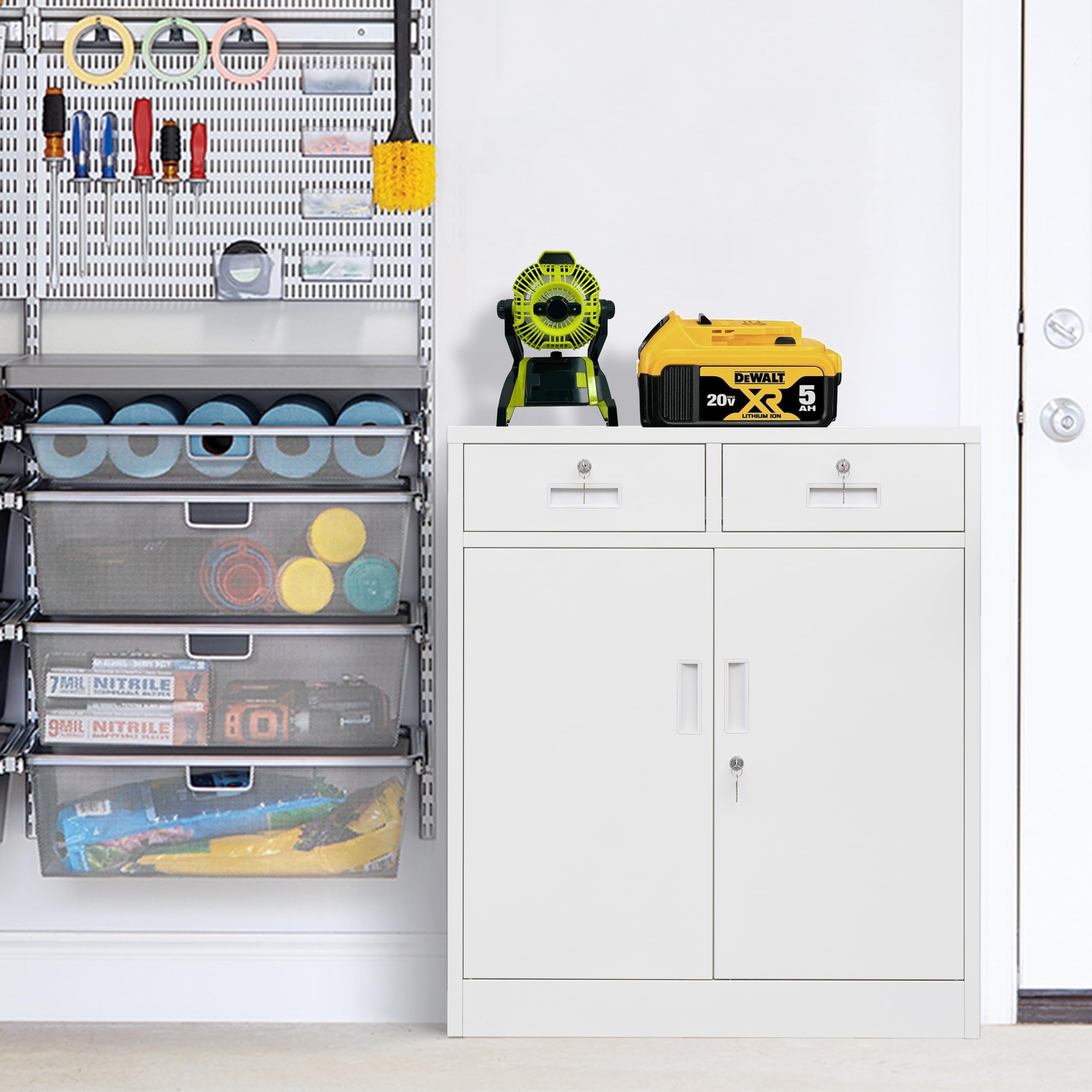BESFUR 2 Drawers Metal Cabinet, 36” Locking File Cabinet for Garage、Classroom and Office - White