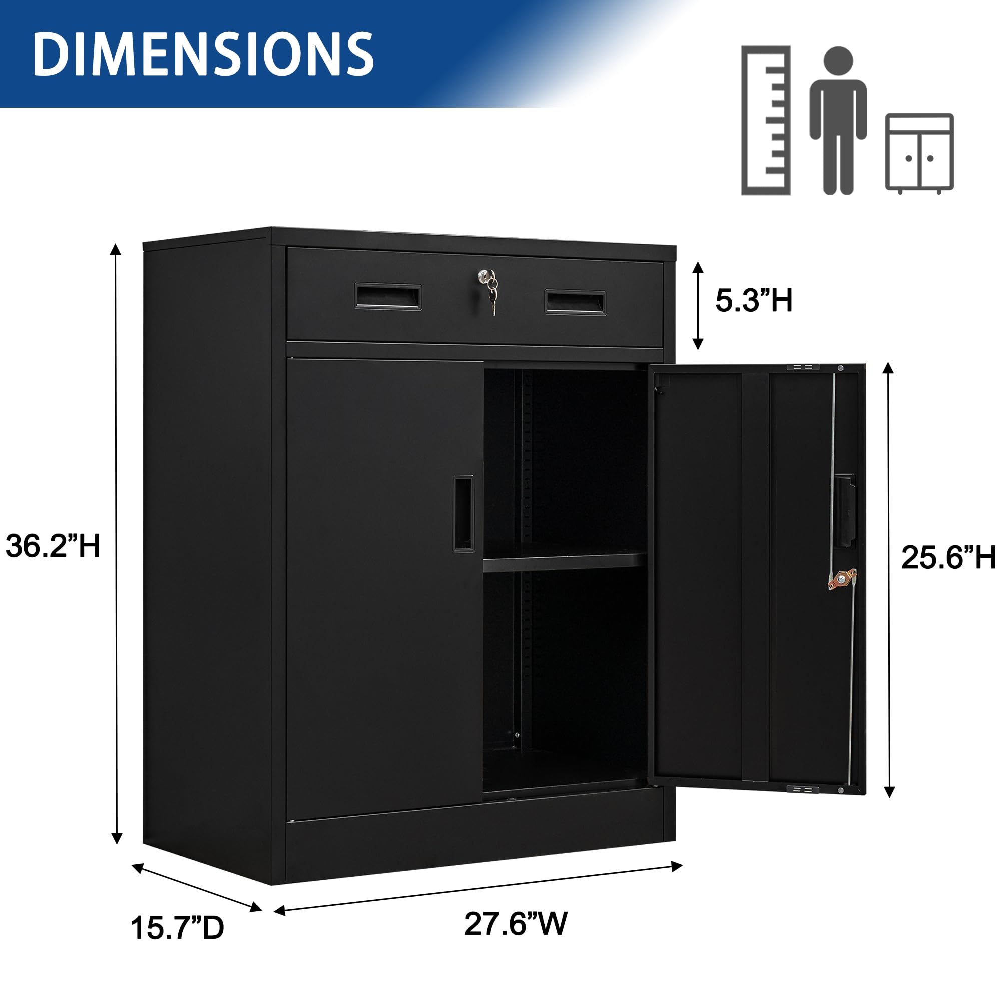 iDEKAI Metal Storage Cabinet with Lock, 39" Garage Storage Cabinets with Lockable Drawers and Adjustable Shelves,Tall File Cabinet, Tool Cabinet for Office,Home,Garage,Gym,School (White)