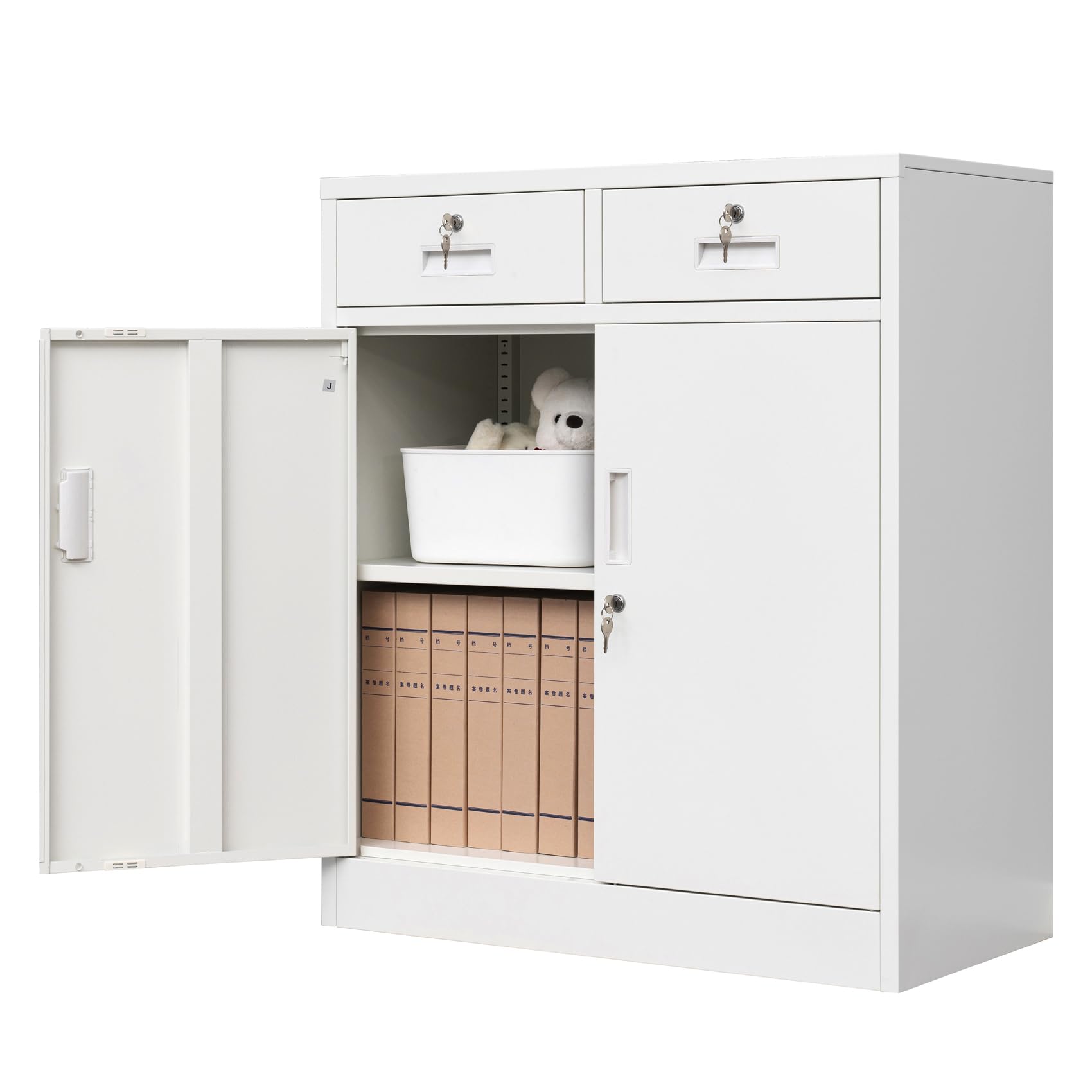 BESFUR 2 Drawers Metal Cabinet, 36ā Locking File Cabinet for GaragećClassroom and Office - White