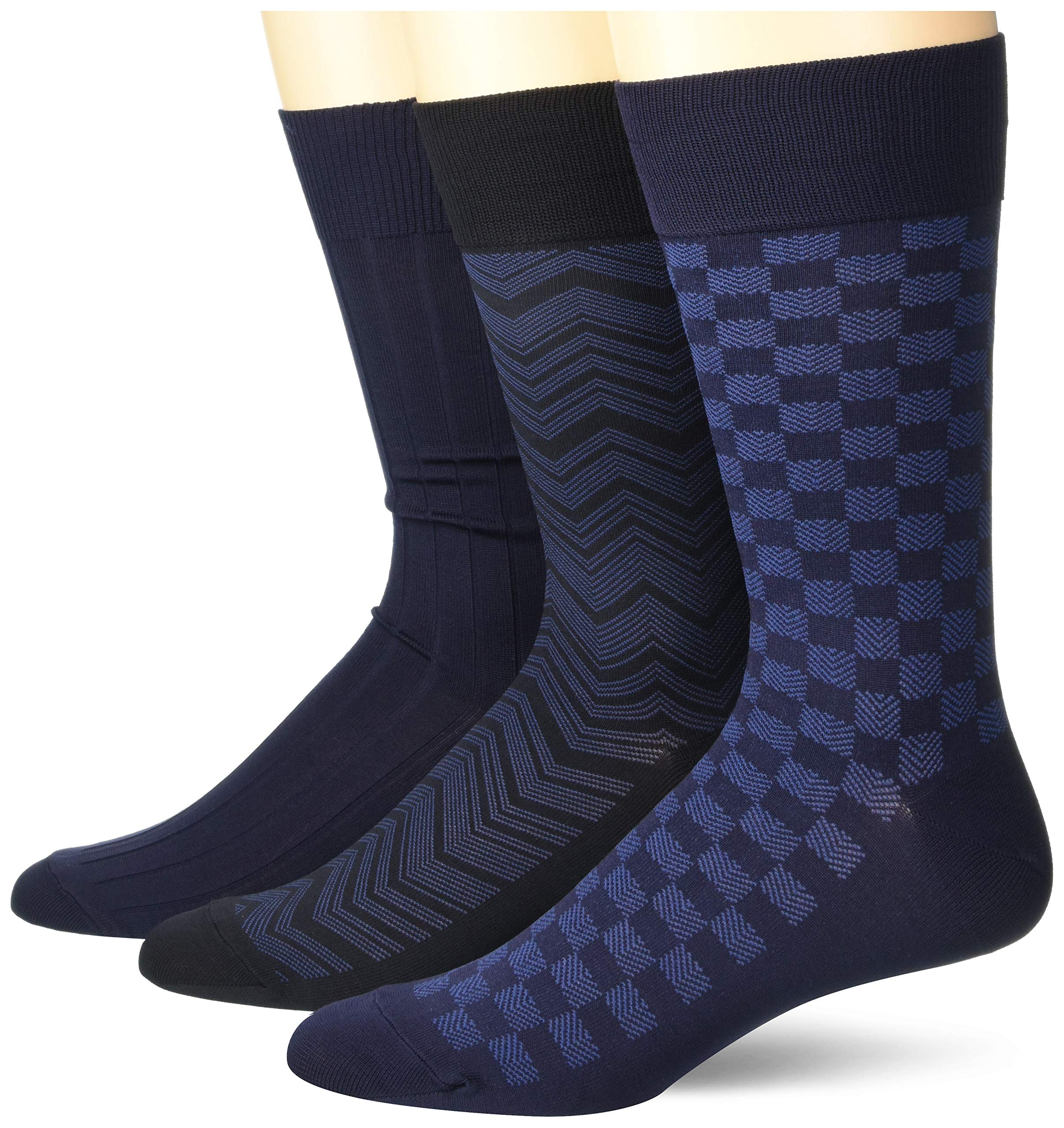 Perry Ellis Men's Portfolio Microfiber Luxury Socks, Herringbone Check Dk BND AST, 3-Pack