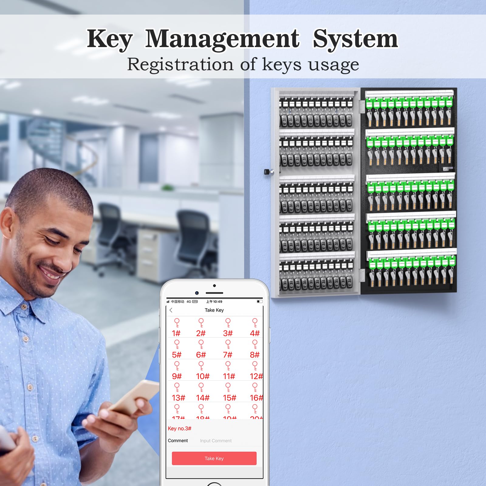 120 Key Lock Box,Metal Key Cabinet Organizer Wall Mount use OTP Technology Unlock,Fixed Password/Bluetooth Unlock, App Remotely Generates Pin Codes Without Internet,Great for Key Hook & Storage