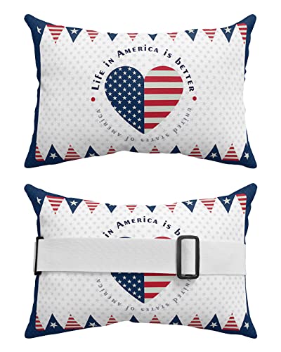 Recliner Head Pillow Ledge Loungers Chair Pillows with Insert Life in American is Better American USA Flag Hear Shapes Lumbar Pillow with Adjustable Strap Patio Garden Cushion for Bench Couch, 2 PCS