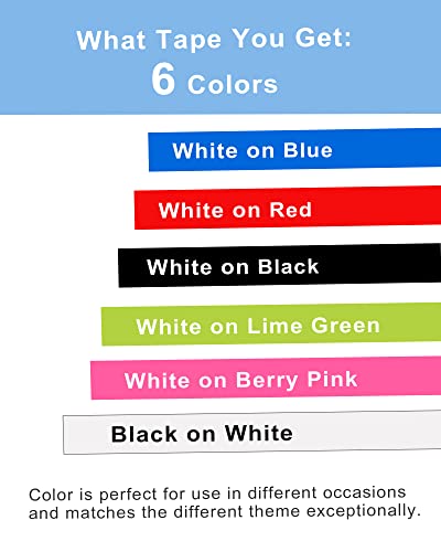 Aitaperste 6 Pack Tapes Compatible with Brother TZ TZe P Touch 12mm 0.47 Laminated Color Compatible with PT-D202 PT-H110 PTD2010, White/Black/Red/Blue/Lime Green/Berry Pink, 26.2 Feet Roll