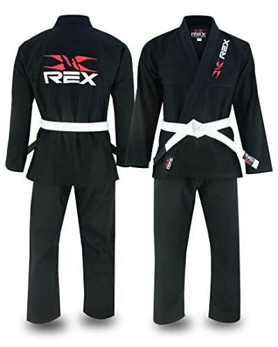 REX Sports Brazilian Jiu Jitsu, for Men and Women BJJ Gi Grappling Kimonos Lightweight White Belt (Black, A1)
