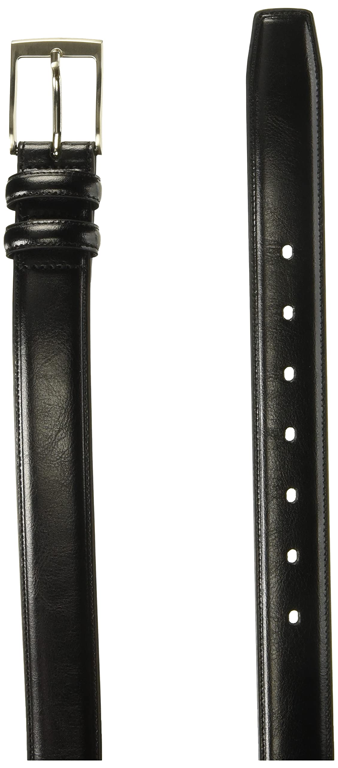Perry Ellis Hc Milled Big and Tall Men's Leather Belt, with Stitched Edges, Two Loops and Antique Silver Prong Buckle, 001 Black, 38