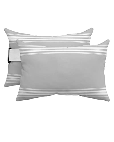 Recliner Head Pillow Ledge Loungers Chair Pillows with Insert Farmhouse Gray White Stripe Lumbar Pillow with Adjustable Strap Outdoor Waterproof Patio Pillows for Couch Beach Pool Office Chair, 2 PCS