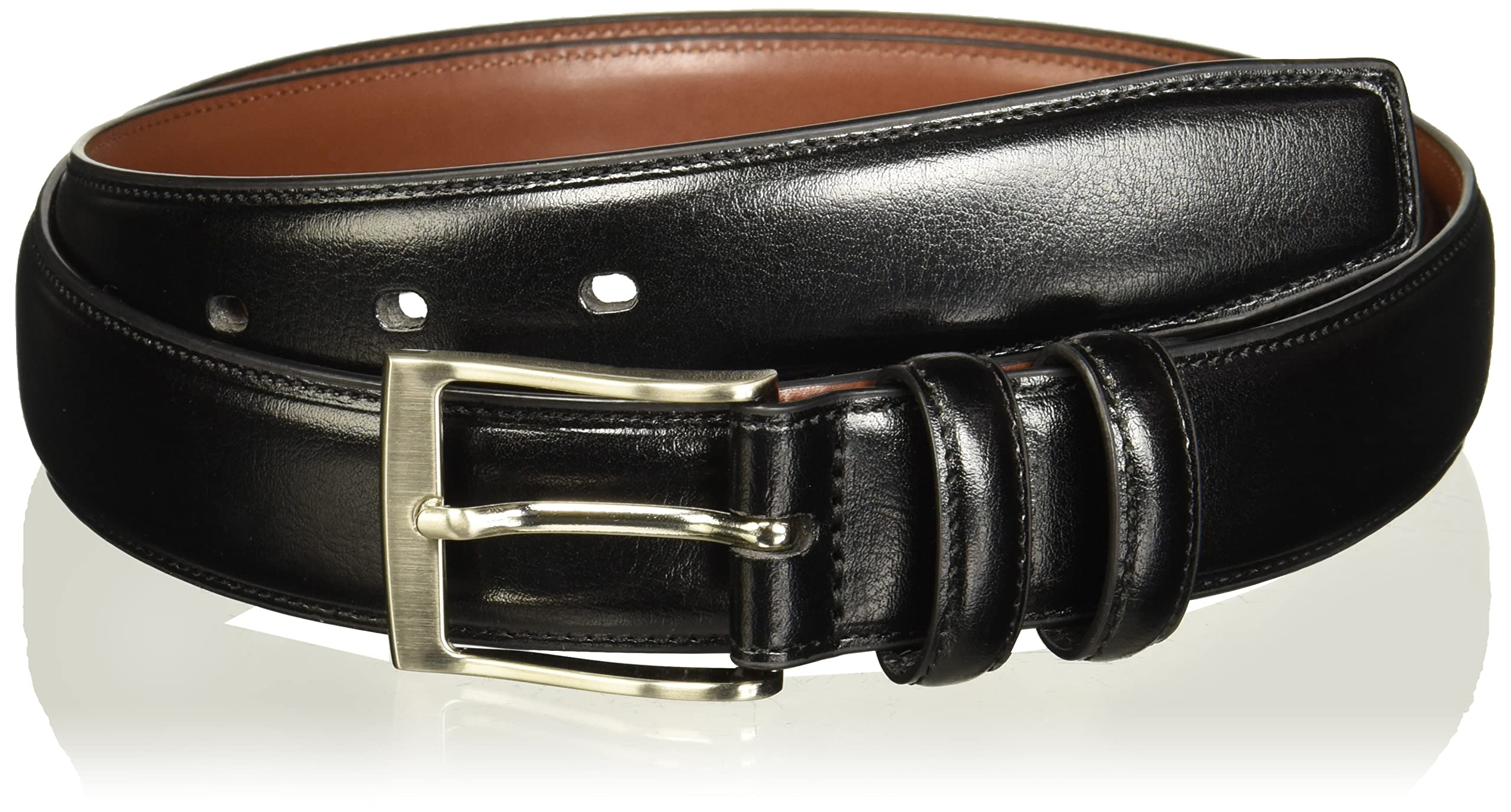 Perry Ellis Hc Milled Big and Tall Men's Leather Belt, with Stitched Edges, Two Loops and Antique Silver Prong Buckle, 001 Black, 38