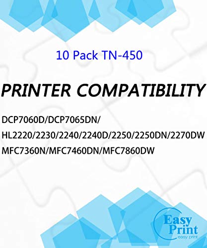 EASYPRINT Compatible Toner Cartridges Replacement for TN450 TN 450 420 Brother MFC7360N/ 7460DN/ 7860DW/ DCP7060D/ 7065DN HL-2220/2230/ 2240/ 2240D/ 2250/ 2270DW, (10x Black)