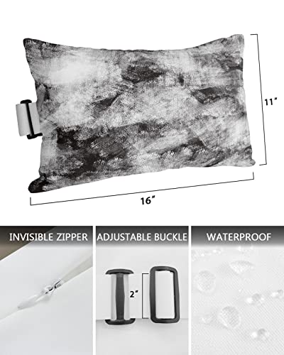 Recliner Head Pillow Ledge Loungers Chair Pillows with Insert Abstract Retro Black Grey Lumbar Pillow with Adjustable Strap Outdoor Waterproof Patio Pillows for Couch Beach Pool Office Chair, 2 PCS
