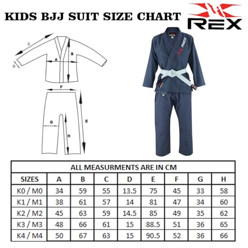 REX Sports Brazilian Jiu Jitsu, for Men and Women BJJ Gi Grappling Kimonos Lightweight White Belt (Black, A1)