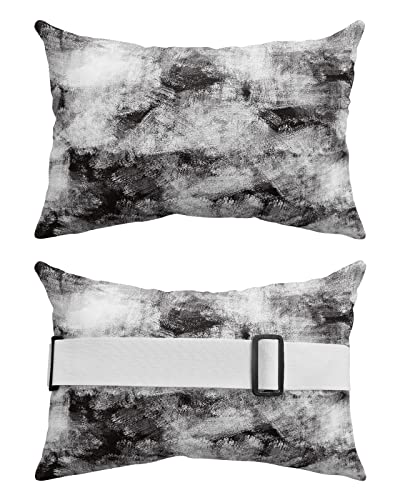 Recliner Head Pillow Ledge Loungers Chair Pillows with Insert Abstract Retro Black Grey Lumbar Pillow with Adjustable Strap Outdoor Waterproof Patio Pillows for Couch Beach Pool Office Chair, 2 PCS