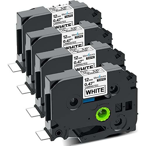 P Touch Label Tape 12mm 0.47 Laminated White Tape Replace for Brother P-Touch Label Maker Tape TZe-231 TZe231 TZe TZ Tape Work with Brother Label Maker PT-D220 PT-D210 PTH110 PT-D410 PT-1880, 4-Pack