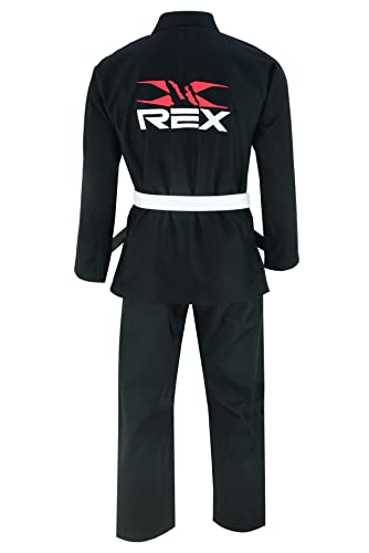 REX Sports Brazilian Jiu Jitsu, for Men and Women BJJ Gi Grappling Kimonos Lightweight White Belt (Black, A1)