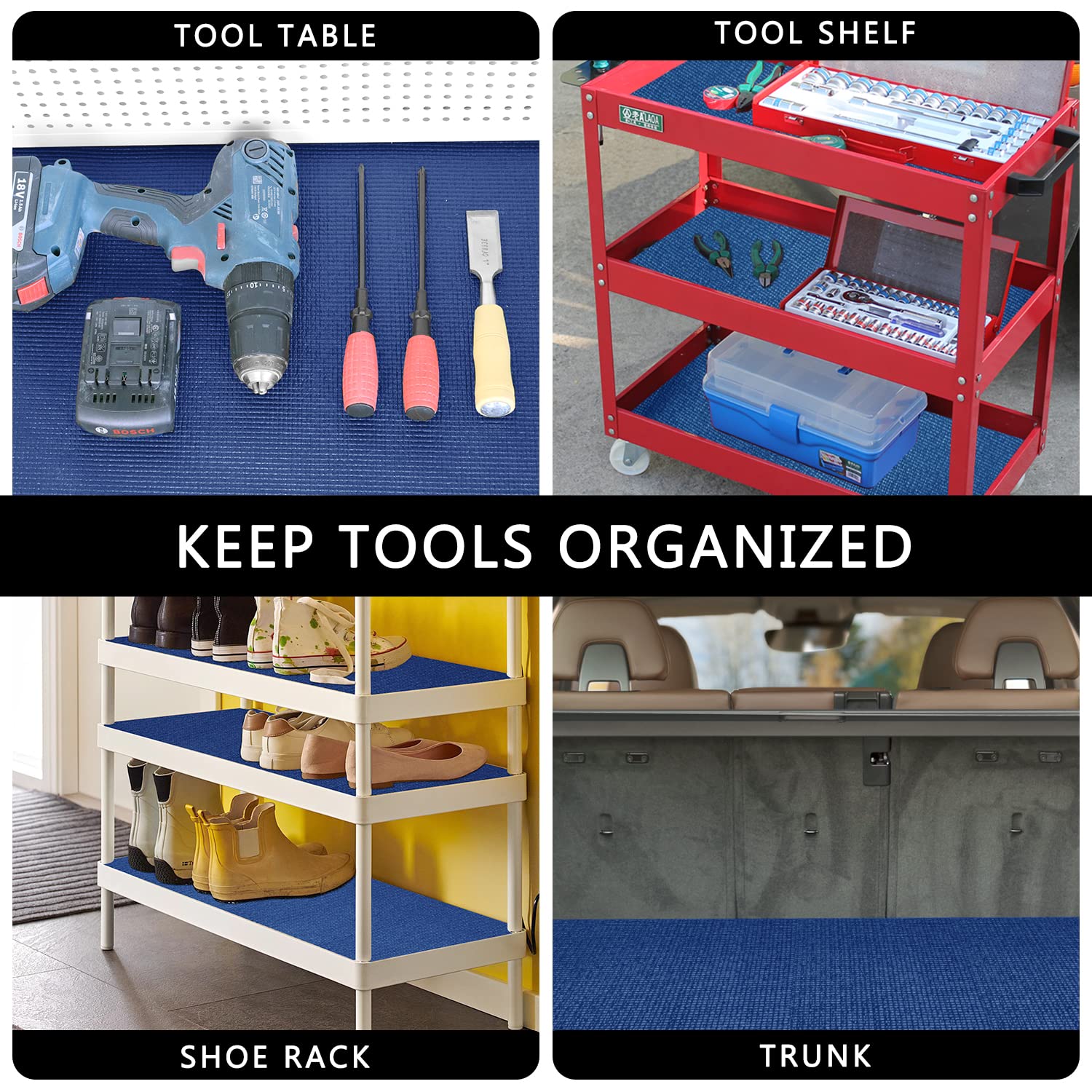 Foam Toolbox Liner Drawer Mat 1/8 Inch Thick X 16 Inch Wide X 16 Ft Long Blue, No Slip for Protecting Cabinet, Garage, Cart, Tool Box