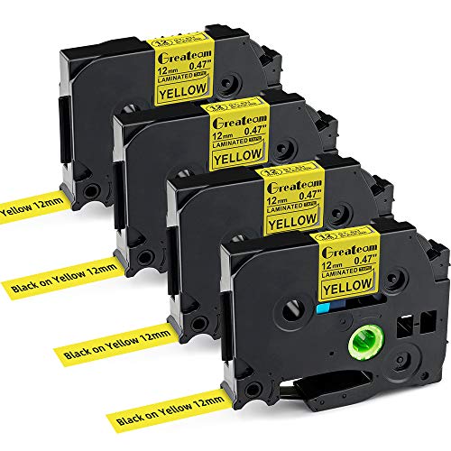 Greateam Compatible Label Tape Replacement for Brother TZe-631 TZe-231 Tz Tape 12mm 0.47 Laminated White and Yellow, 1/2 Inch P Touch Label Maker Tape for Brother PTH110 PTD210 PTD400 PTD600, 10 Pack