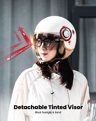 ILM 3/4 Open Face Motorcycle Helmets for Women Men Retro Moped Scooter Cruiser Casco Vintage Half Helmet DOT ECE Model B-100E (Cream White,L)