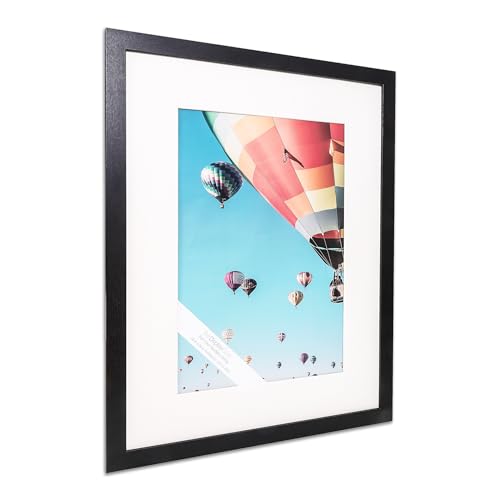 The Display Guys - Minimalist Wooden Picture Frame w. Tempered Glass - 18x24 matted to 12x18 - Wall Hanging - Black
