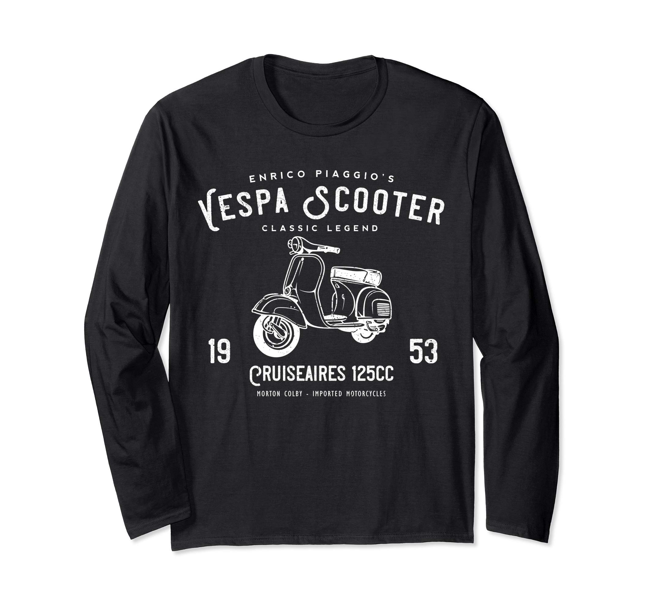 Retro Motorcycles and Scooters Tshirts Vintage Piaggio Scooter 1953 125cc Original Design Long Sleeve T-Shirt
