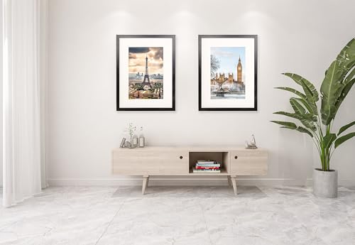 The Display Guys - Minimalist Wooden Picture Frame w. Tempered Glass - 18x24 matted to 12x18 - Wall Hanging - Black