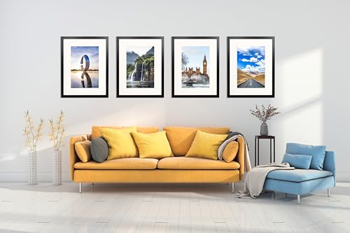 The Display Guys - Minimalist Wooden Picture Frame w. Tempered Glass - 18x24 matted to 12x18 - Wall Hanging - Black