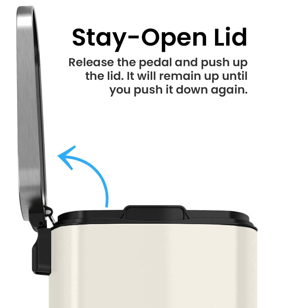 iTouchless SoftStep 13.2 Gallon Stainless Steel Step Pedal Garbage Can with with Odor Control System, 50 Liter Trash Bin for Kitchen, Office, Home - Silent and Gentle Open and Close, Ivory White
