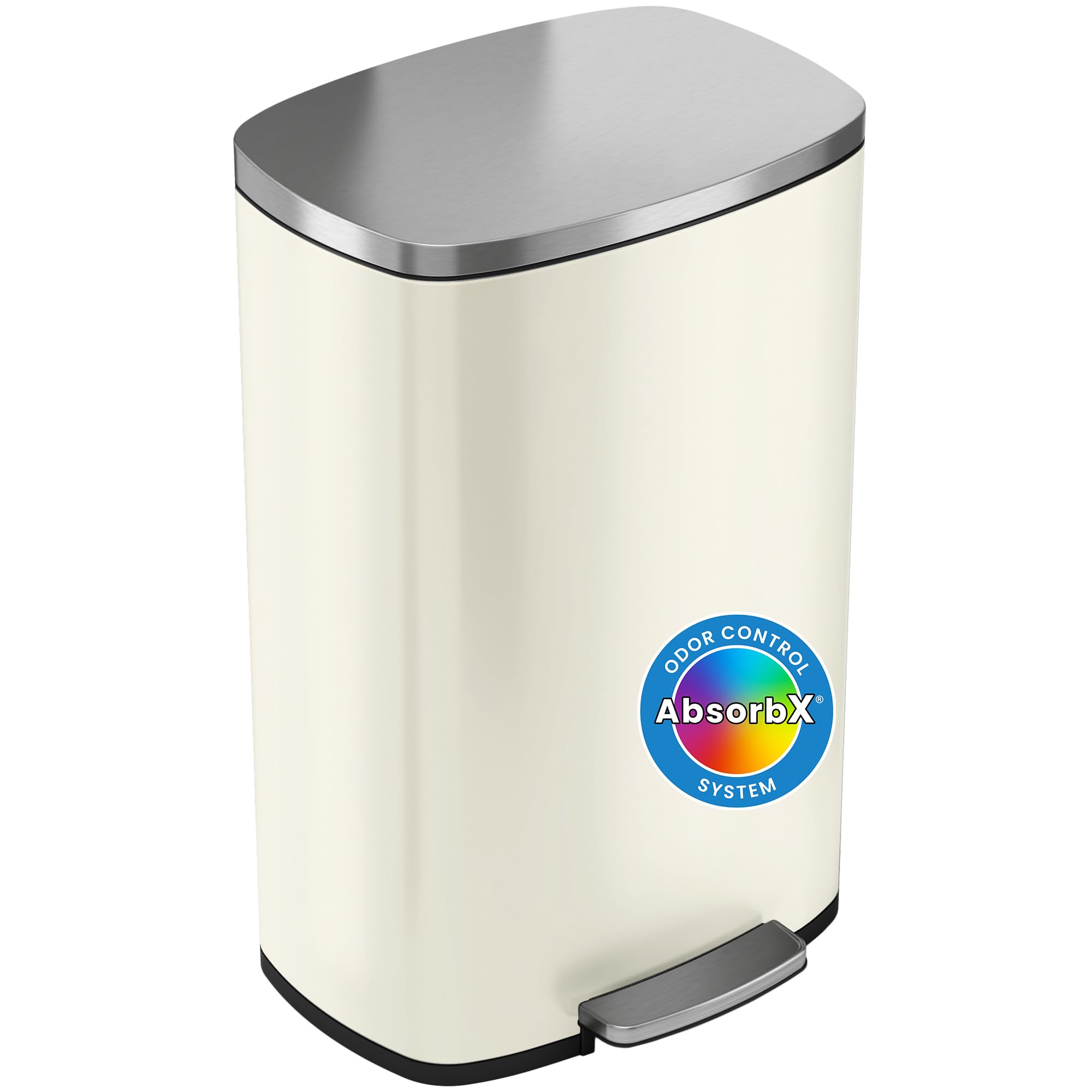 iTouchless SoftStep 13.2 Gallon Stainless Steel Step Pedal Garbage Can with with Odor Control System, 50 Liter Trash Bin for Kitchen, Office, Home - Silent and Gentle Open and Close, Ivory White