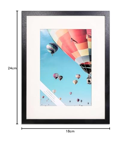 The Display Guys - Minimalist Wooden Picture Frame w. Tempered Glass - 18x24 matted to 12x18 - Wall Hanging - Black