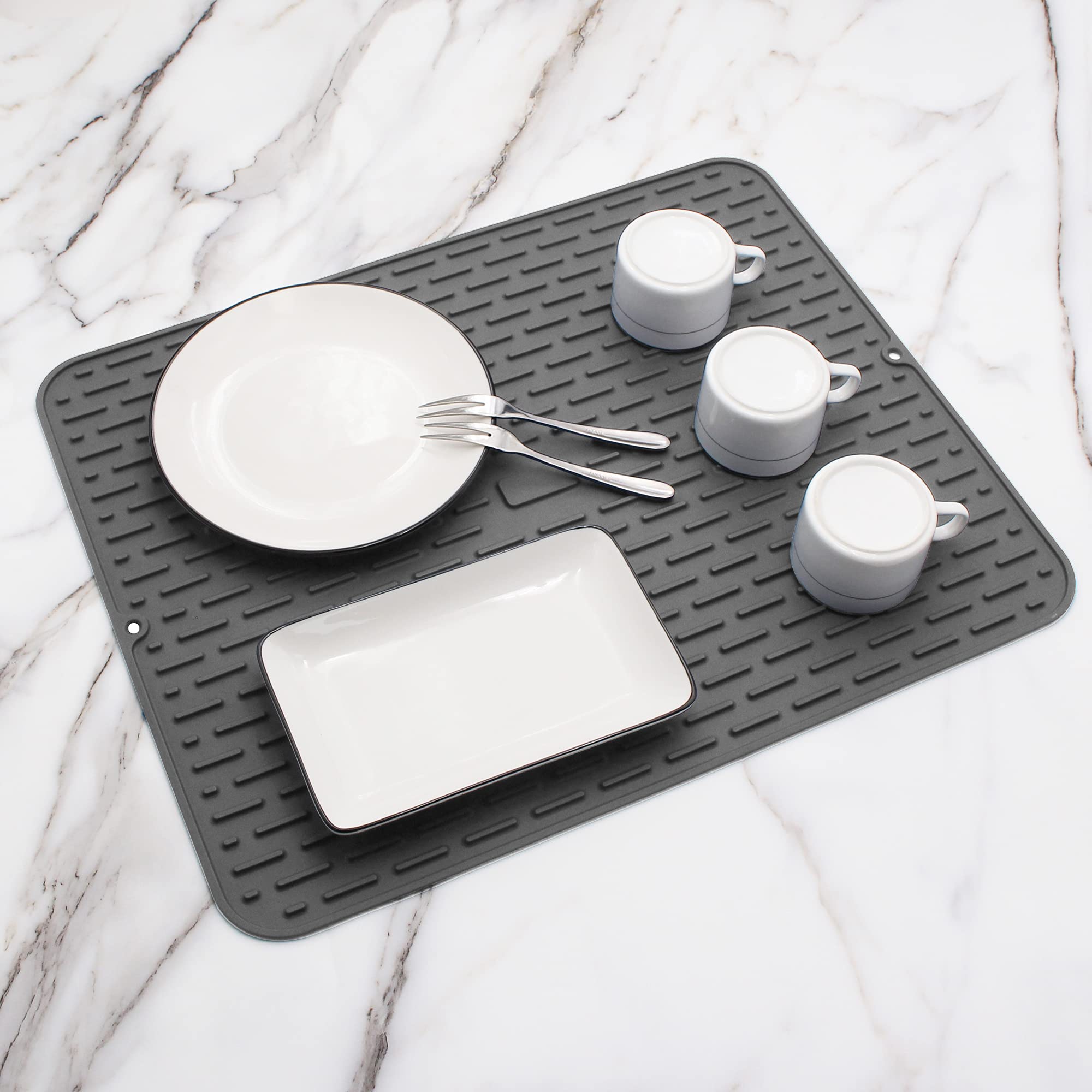 Tongjude Silicone Dish Drying Mat - Extra Large 24" x 18" - Flexible Rubber Dish Draining Mat, Heat Resistant Silicone Trivet, Oversize Counter Top Mat, Sink Mat