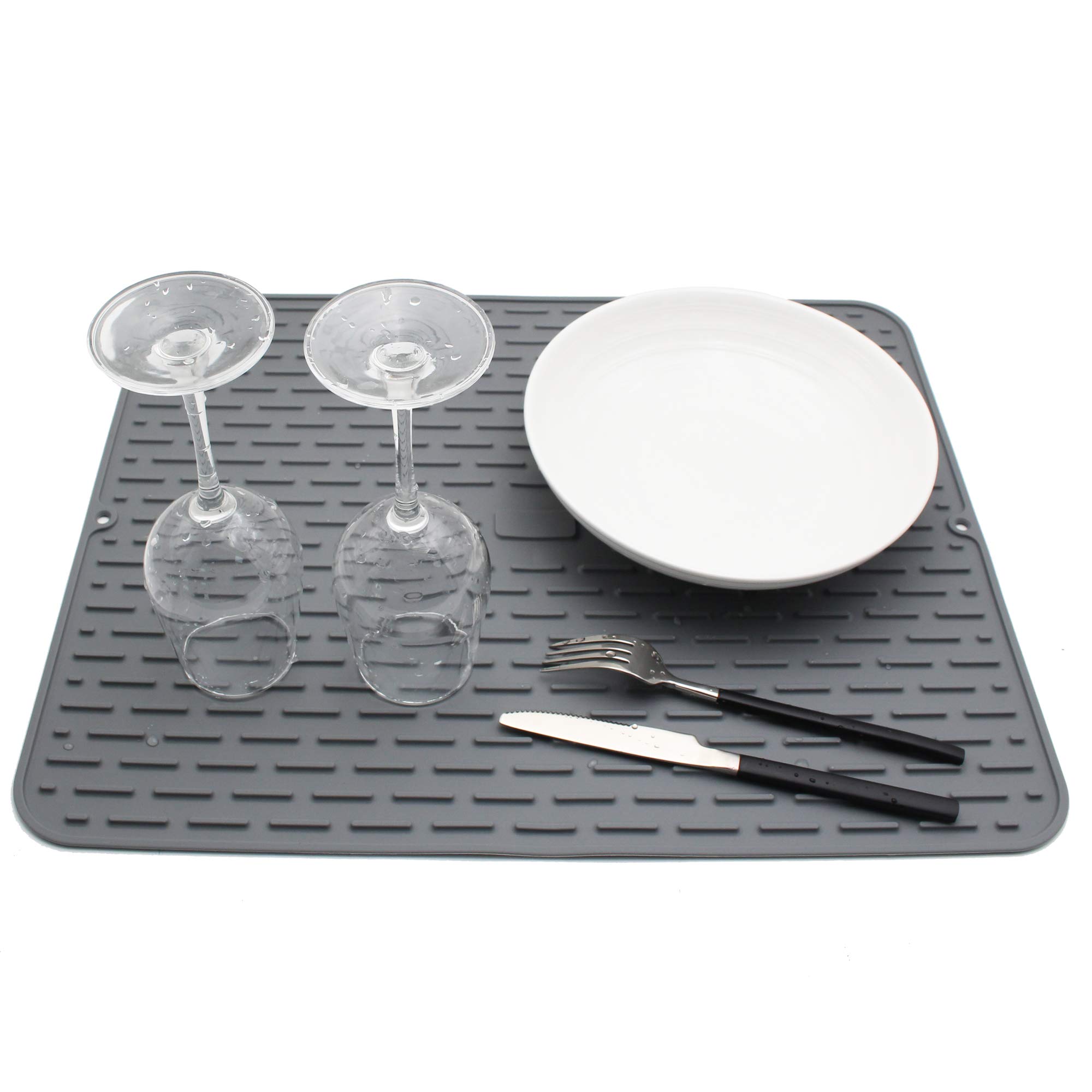 Tongjude Silicone Dish Drying Mat - Extra Large 24" x 18" - Flexible Rubber Dish Draining Mat, Heat Resistant Silicone Trivet, Oversize Counter Top Mat, Sink Mat