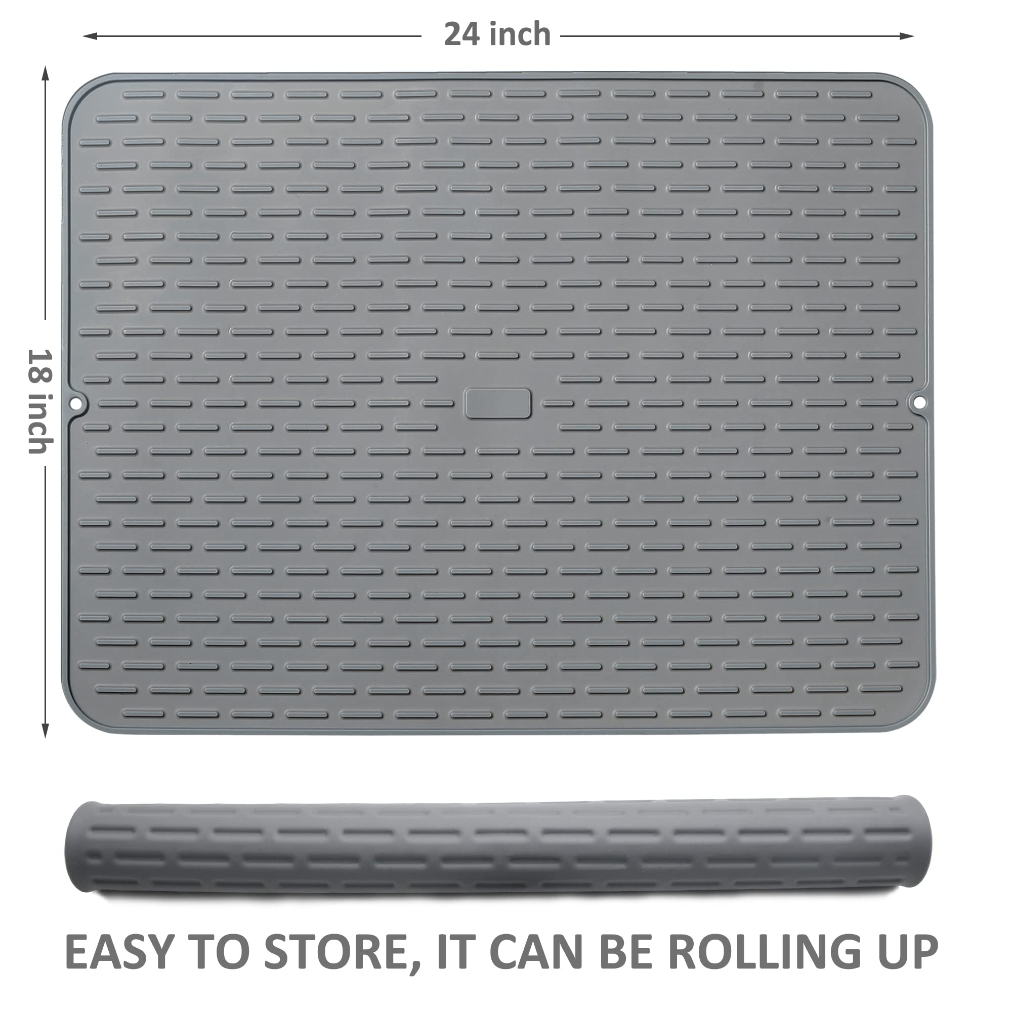 Tongjude Silicone Dish Drying Mat - Extra Large 24" x 18" - Flexible Rubber Dish Draining Mat, Heat Resistant Silicone Trivet, Oversize Counter Top Mat, Sink Mat