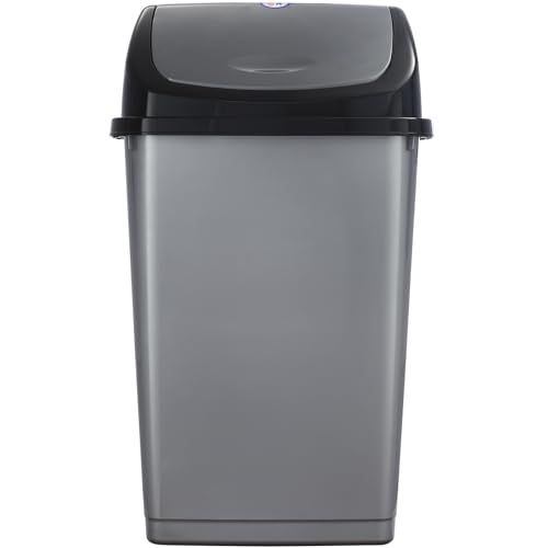 Superio Kitchen Trash Can 13 Gallon with Swing Lid, Plastic Tall Garbage Can Outdoor and Indoor, Large 62 Qt Recycle Bin and Waste Basket for Home, Office, Garage, Patio, Restaraunt (Grey/Black)