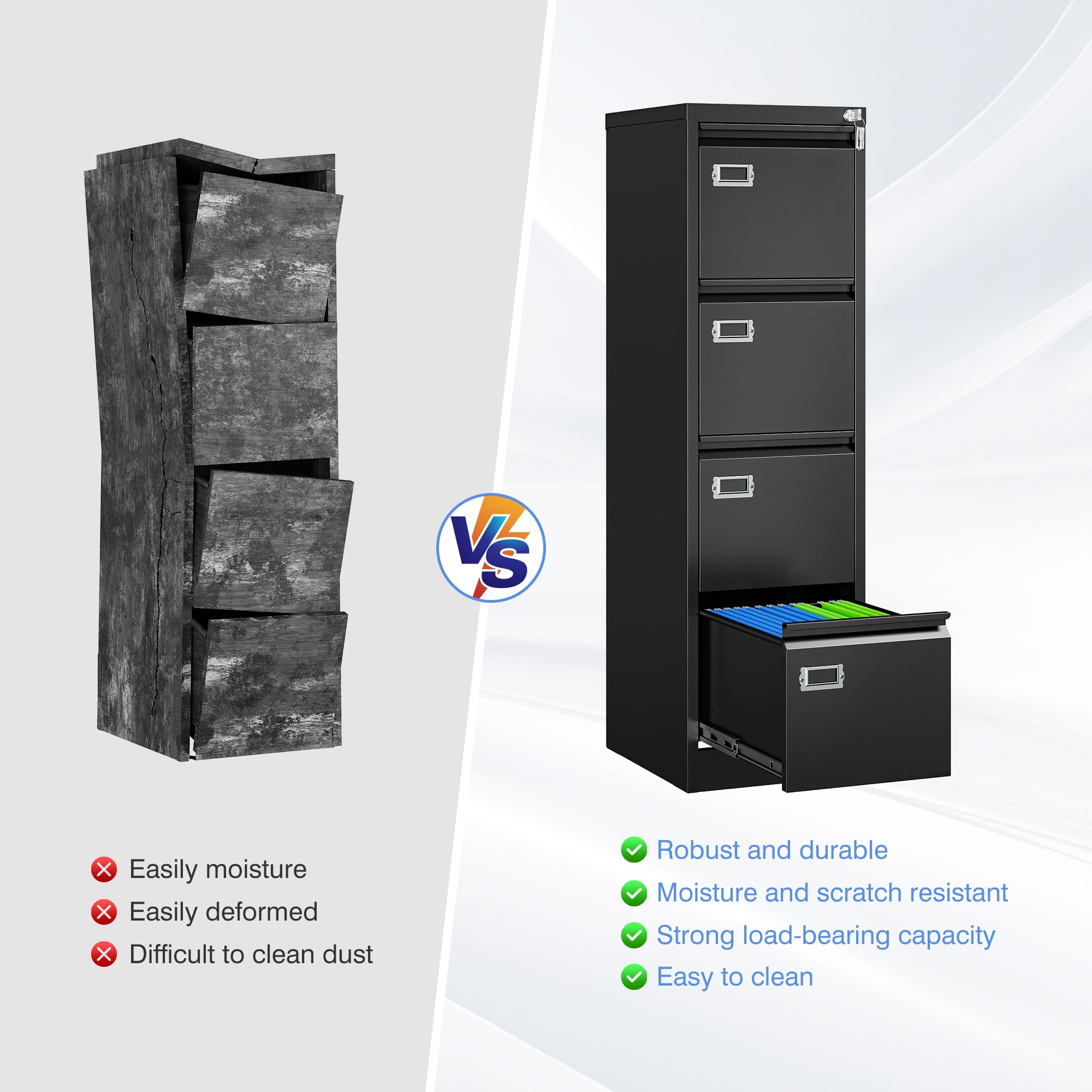 Yizosh 4 Drawer Black File Cabinet with Lock, Filing Cabinets for Home Office, Metal Locking Office File Storage Cabinets with Drawers, Vertical Small Filing Cabinet Organizer for Legal/A4