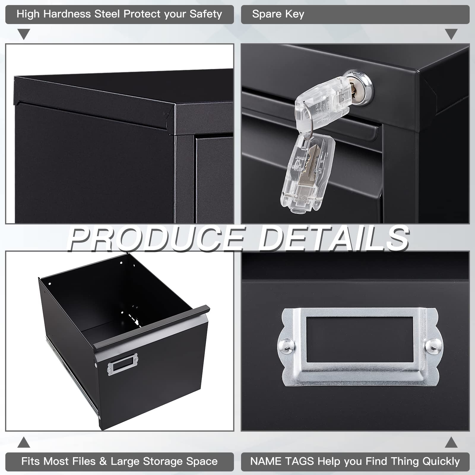 Yizosh 4 Drawer Black File Cabinet with Lock, Filing Cabinets for Home Office, Metal Locking Office File Storage Cabinets with Drawers, Vertical Small Filing Cabinet Organizer for Legal/A4