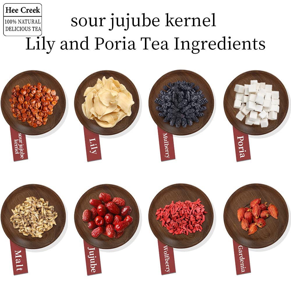 Hee Creek Sour Jujube Kernel Lily and Poria cocos Tea,10.58oz(60 Bags) Sleep Tea, Perfect for Easing into a Soothing Sleep, Poria Cocos, Mulberry,酸枣仁百合茯苓茶 晚安茶
