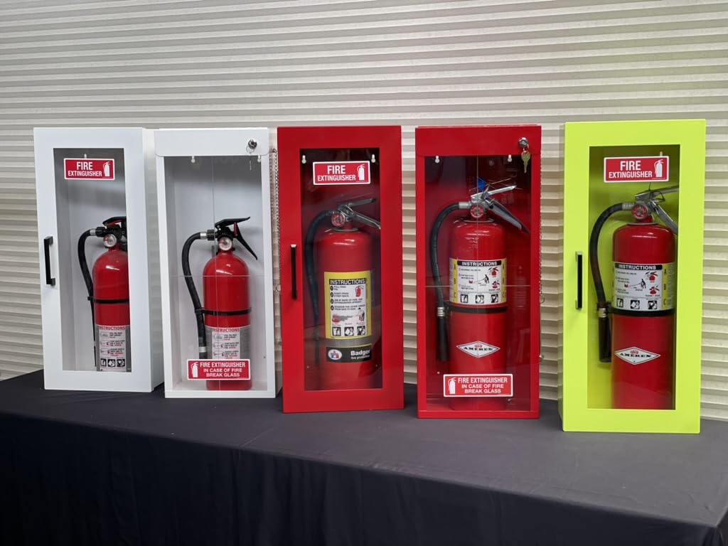 Fire Extinguisher Cabinet | Wall & Surface Mount Steel Cabinet | Holds 5 Pound and 10 Pound | Door with Handle Version, Red | Fire Extinguisher Not Included