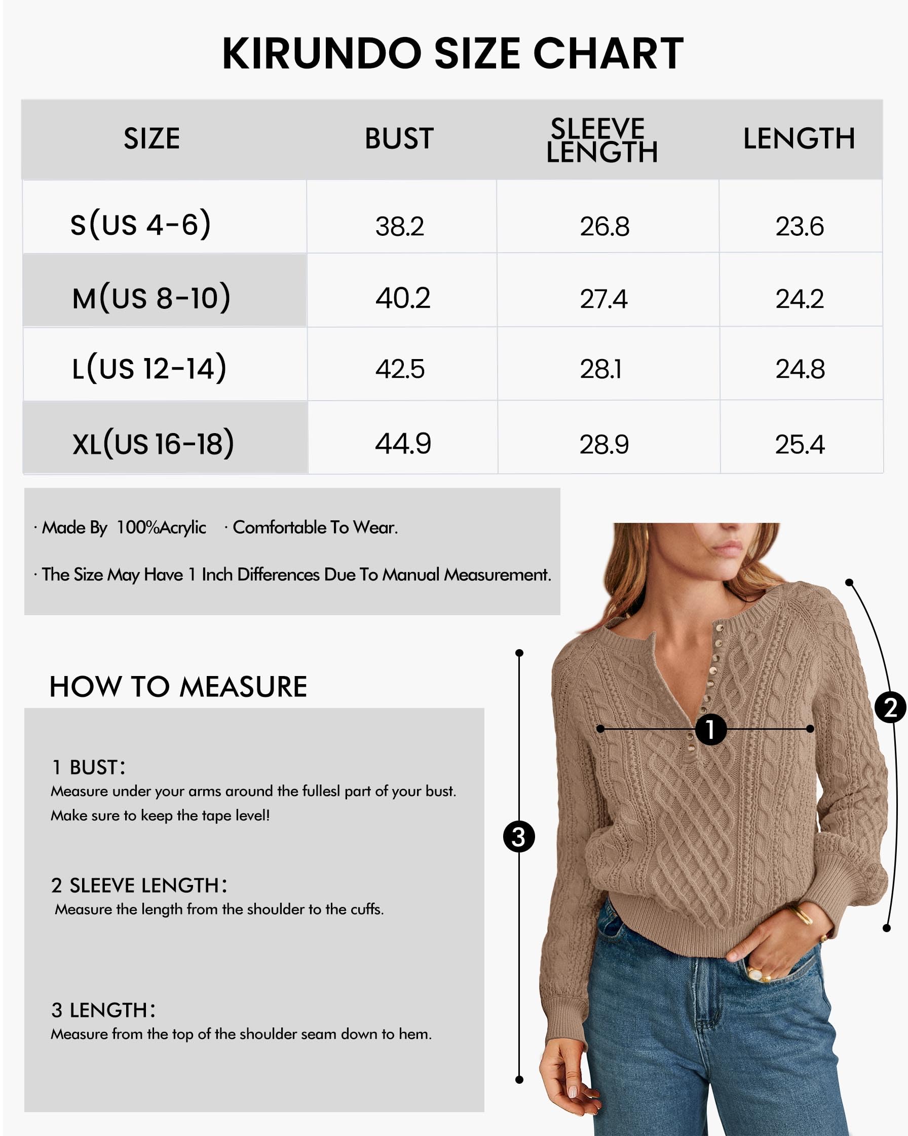 KIRUNDO Womens Sweaters 2024 Fall Winter Henley Long Sleeve Button Crew Neck Cable Knit Loose Cropped Sweater Pullover(Jujube Red, Large)