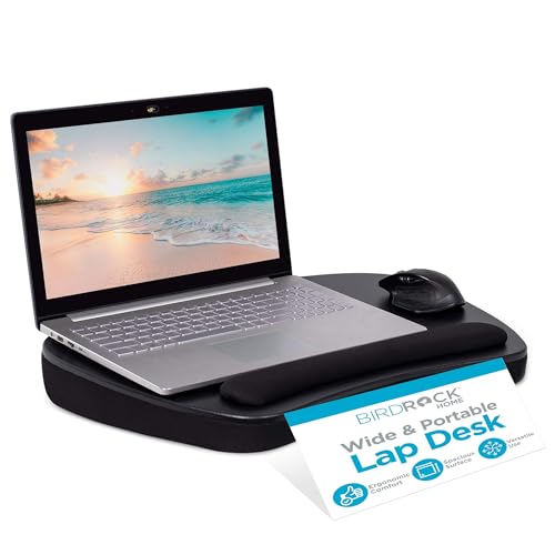 BIRDROCK HOME Oversized Lap Desk with Memory Foam Cushion, Wrist Rest, Portable Tray for Bed, Couch, Sofa, Recliner, Writing, Study, Compact Lapdesk, Ideal for WFH, Matte Black, Fits Laptops Up to 17"