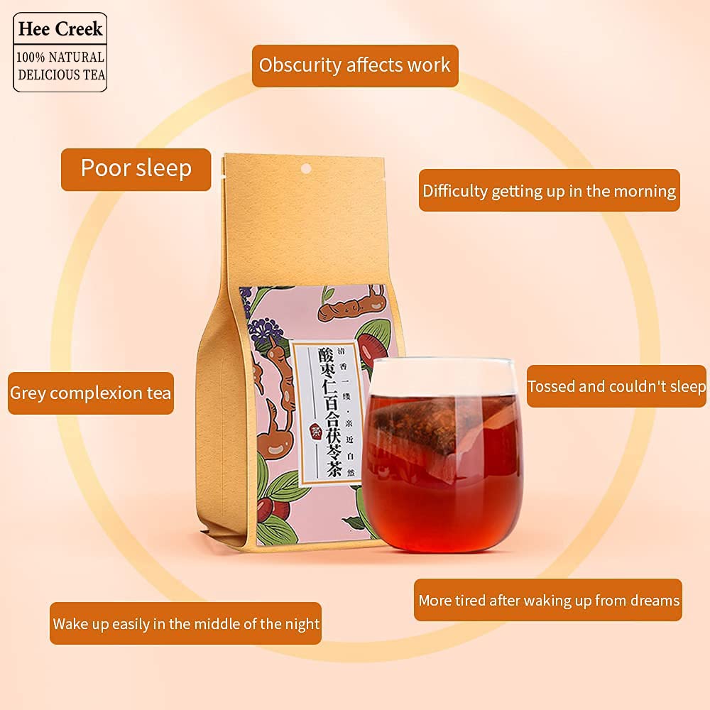 Hee Creek Sour Jujube Kernel Lily and Poria cocos Tea,10.58oz(60 Bags) Sleep Tea, Perfect for Easing into a Soothing Sleep, Poria Cocos, Mulberry,酸枣仁百合茯苓茶 晚安茶